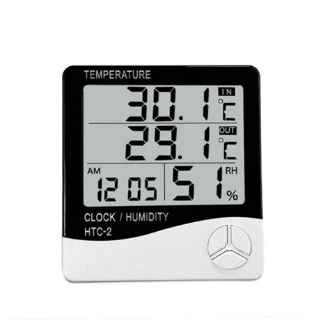Htc 2 Indoor Lcd Digital Temperature Humidity Meter Thermometer With Alarm Clock Bd