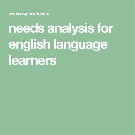Needs Analysis For English Language Learners English Language