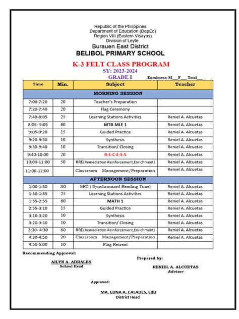 K Felt Class Program Grade 1 Pdf Behavior Modification