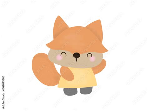 Photo Cute Fox Cartoon Hand Draw Fox Character Happy Fox Nicha