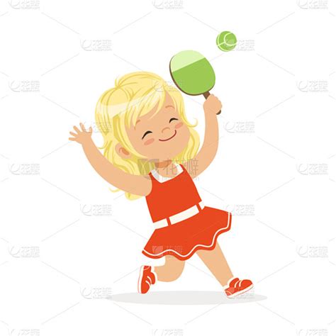 儿童女孩乒乓球可爱的白色红色人球拍发球