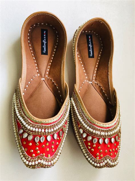 Red Silk Punjabi Jutti Embroidered Bridal Shoes Indian Wedding Flats