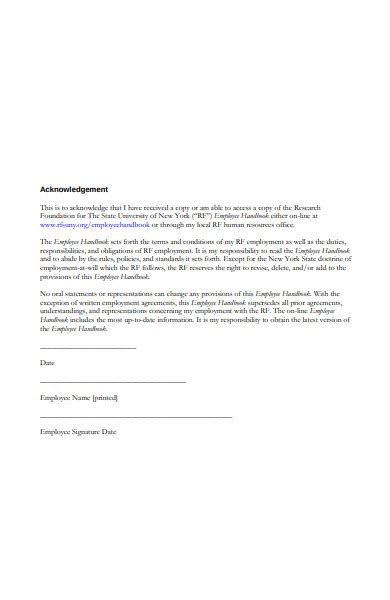 Examples Of Employee Acknowledgement Forms Printable Forms Free Online