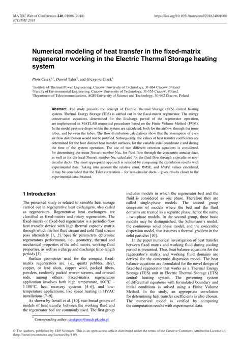 Pdf Numerical Modeling Of Heat Transfer In The Fixed Matrix