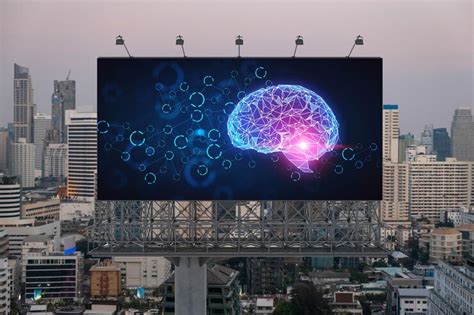 Premium Photo Brain Hologram On Billboard With Bangkok Cityscape