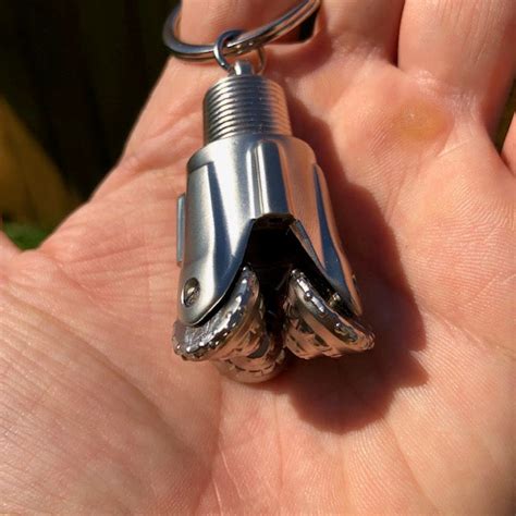 Oilfield Drill Bit Keychain Metal Silver Oil Rig Shop