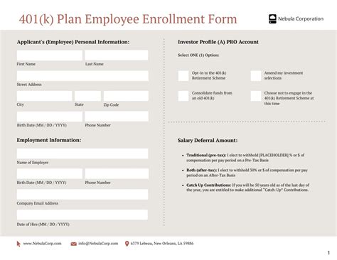 401k Enrollment Form For Employees Venngage