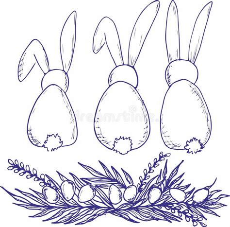 Cute Easter Bunny With Easter Eggs And Typography For Easter Greeting Cards Hand Drawn Doodle