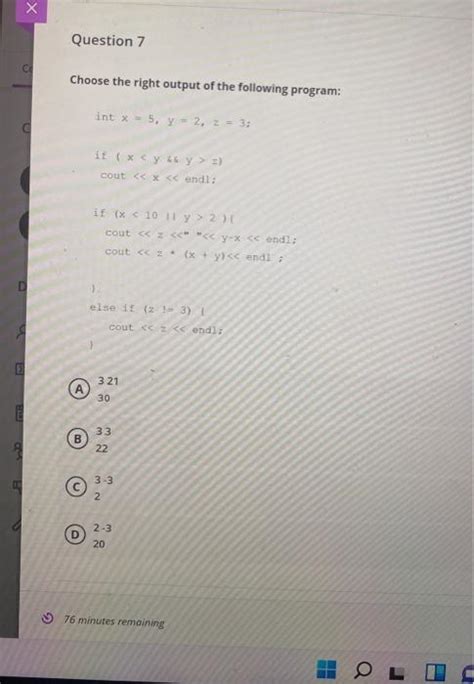 solved х question 7 choose the right output of the following