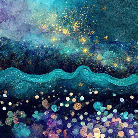 عکس پس زمینه نقاشی زیر دریا طرح پری دریایی سبک فانتزی آبرنگی اکلیلی