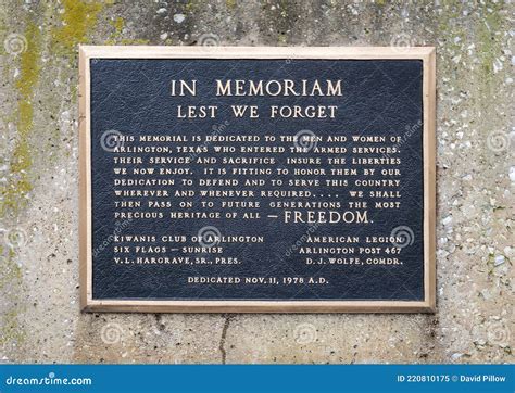 Dedication Plaque In Memoriam For The World War Ii Men And Women Of