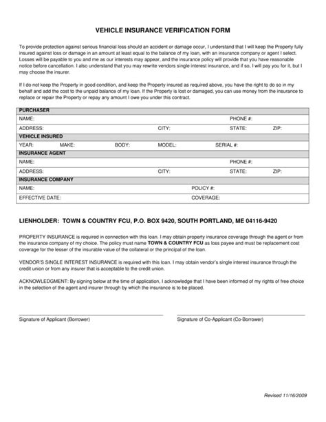 Proof Of Insurance Document Template