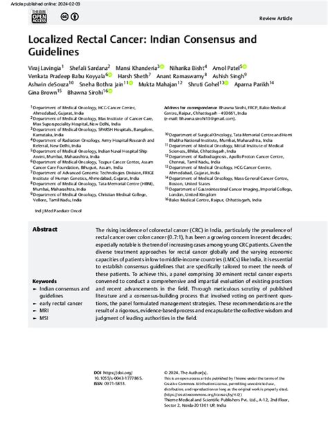Pdf Localized Rectal Cancer Indian Consensus And Guidelines