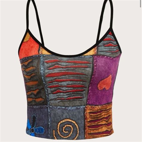 Patchwork Crop Top Au Size 6 Unknown Brand Brand New Depop