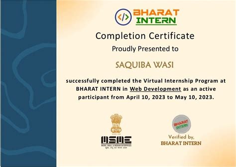Saquiba Wasi On Linkedin Bharatintern Webdeveloper Intern Learning