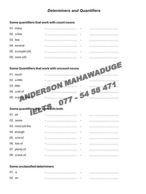 00 Determiners And Quantifiers Pdf Vocabulary Lexical Semantics