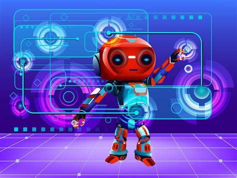 Premium Vector A Robot Standing On A Pedestal In Front Of A Blue Wall