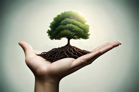 Tree With Roots On A Hand Illustration Stock Illustration