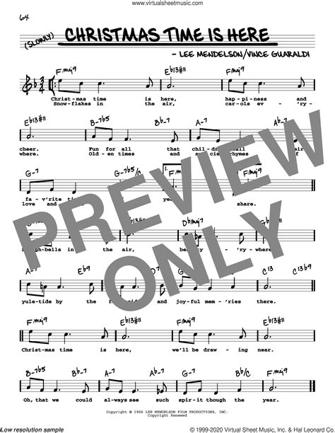 Christmas Time Is Here High Voice Sheet Music Real Book With Lyrics