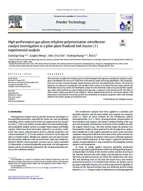 Pdf High Performance Gas Phase Ethylene Polymerization Metallocene Catalyst Investigation In A