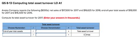 Solved Qs 8 13 Computing Total Asset Turnover Lo A1 Aneko