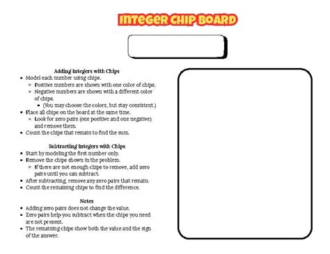 Integer Chip Board Adding And Subtracting Integers With Chips Tpt