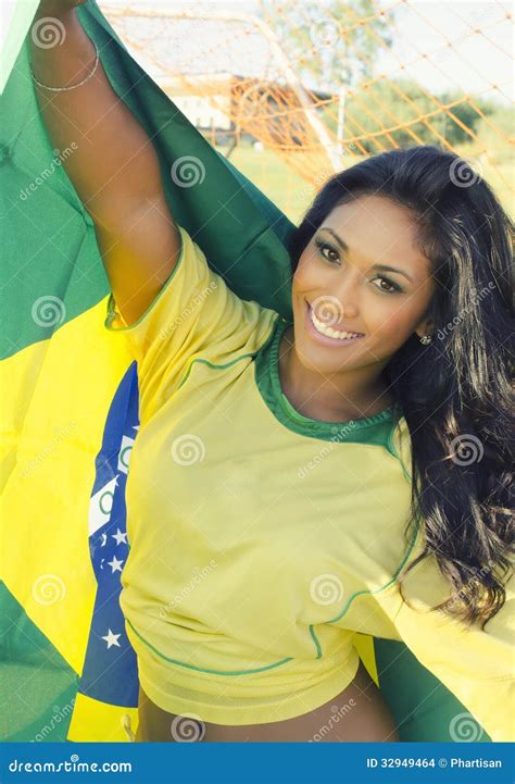 Happy Young Woman In Brazil Football Top Stock Images Image 32949464