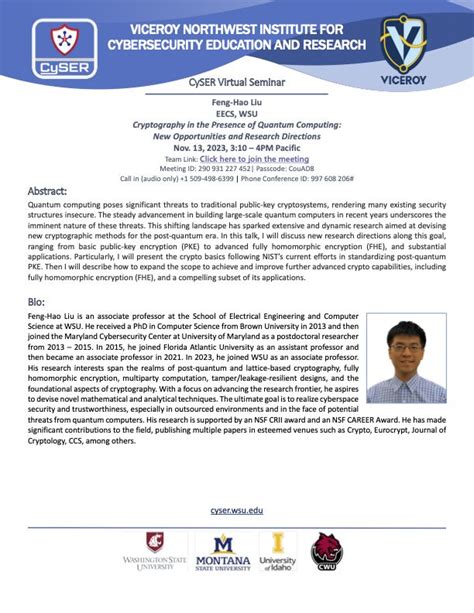 Wsu Viceroy Cyser Cryptography Quantum Cybersecurity