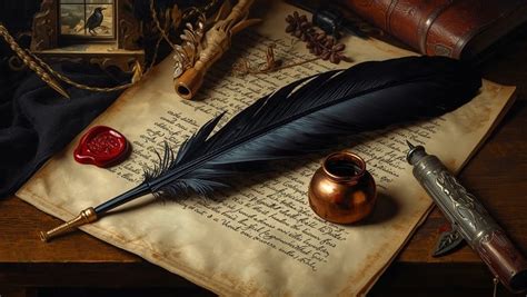Free Vintage Literary Scene Image Vintage Quill Parchment
