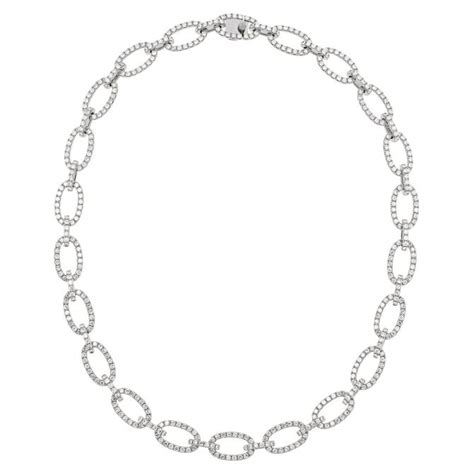 Diamond Pavé Open Oval Link Necklace In White Gold 17 Borsheims