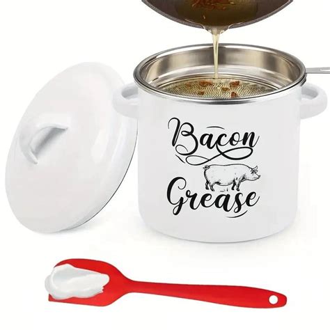 46 Oz Bacon Grease Container With Strainer 1 3l Large Capacity With