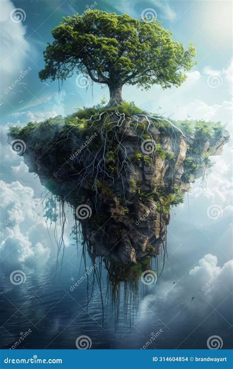 A Floating Island With A Tree On Top Stock Illustration Illustration