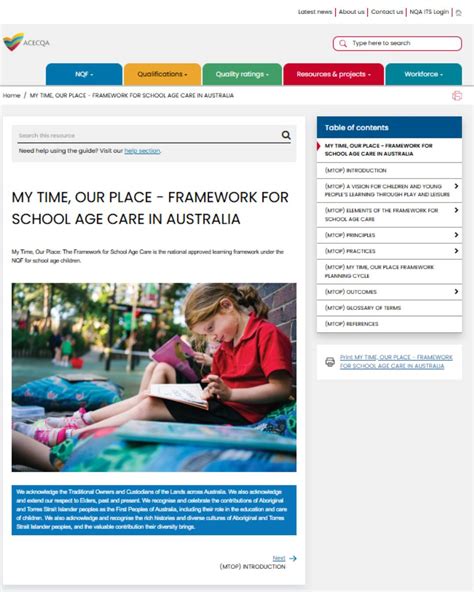 Acecqa My Time Our Place The Framework For School Age Facebook