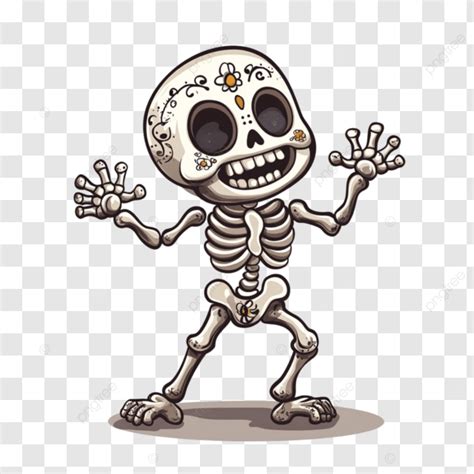 Cartoon Skeleton Celebrating Day Of The Dead With Floral Decorations