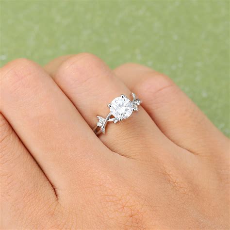 Solid 14k White Gold Moissanite Engagement Ring Vintage Wedding Ring