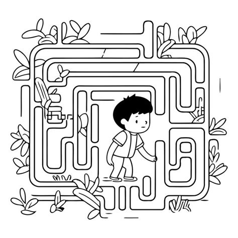 소년과 선물로 어린이를 위한 미로 게임 미로 수수께끼 프리미엄 Ai 생성 벡터