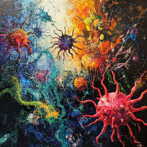 Virus Transformation And Mutation Depicted In Vibrant Colors Illustrating Complex Cellular
