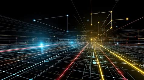 Dynamic Wireframe Landscape Featuring Vibrant Lines And Geometric