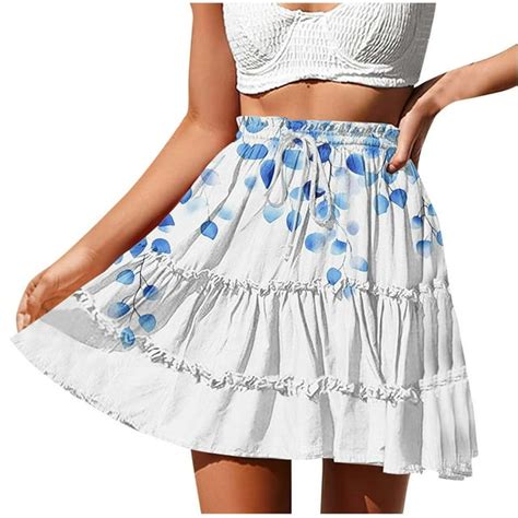 Women Y2k Mini Skirt Summer Pleated Floral Puffy Short Skirt Ruffle Hem