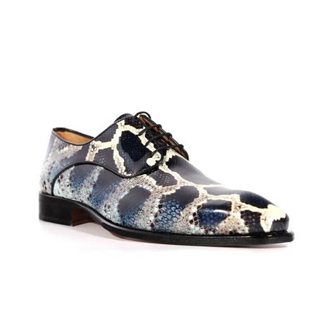 Ambrogio By Mister 39126 Mens Shoes Blue Python Print Patent Leather