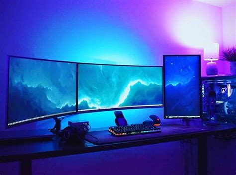 Super Colorful Triple Monitor Dream Night Station Tag A Gamer Friend