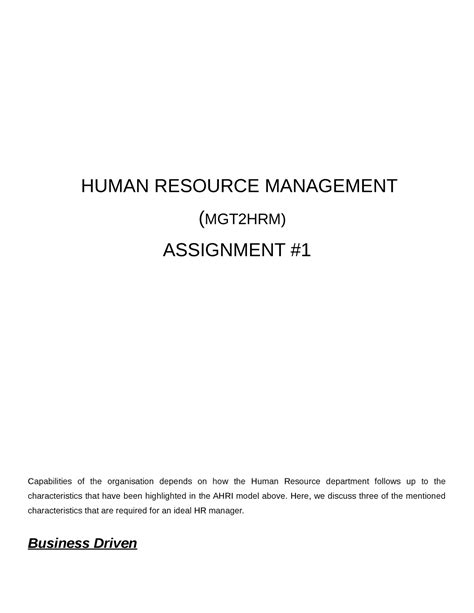 Human Resource Management Assignment Human Resource Management
