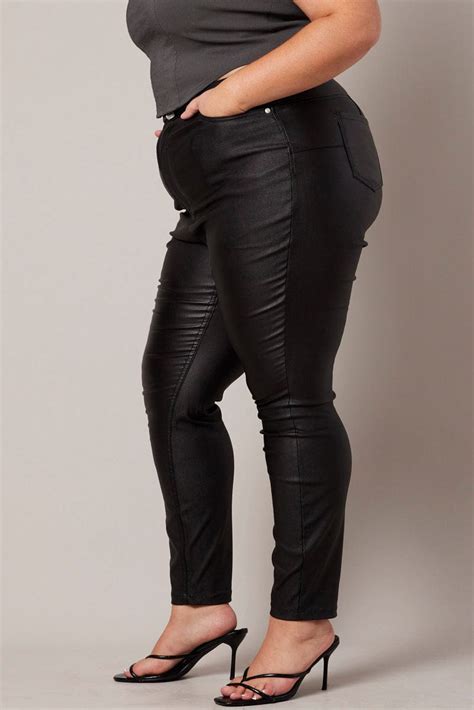 Black Wet Look Jeans High Rise Coated Stretch Denim You And All