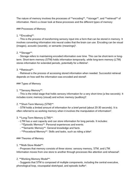The Nature Of Memory Involves The Processes Of Encoding Storage