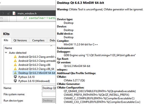 cmake tool is unconfigured cmake generator will be ignored qt forum