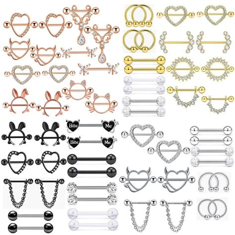 Fashion Stainless Steel Heart Nipple Piercing Set Jewelry Flower Nipple
