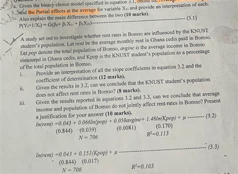 Solved A ﻿given The Binary Choice Model Specified In