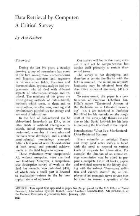 Pdf Data Retrieval By Computer A Critical Survey