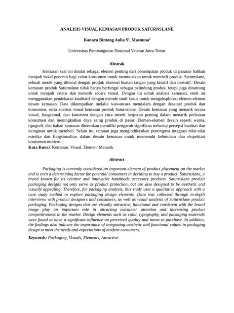 Analisis Visual Kemasan Produk Saturnslane Pdf Business