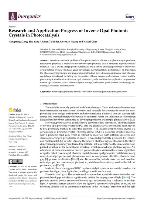 Pdf Research And Application Progress Of Inverse Opal Photonic Crystals In Photocatalysis